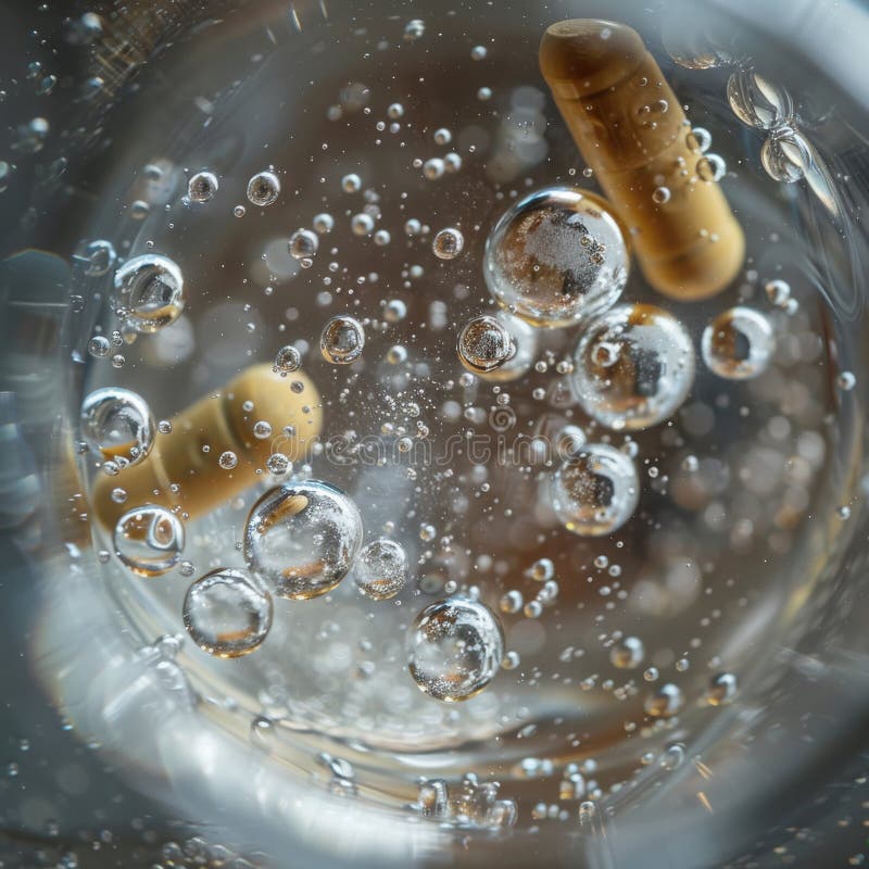 Pill and Capsule Dissolving in Water Stock Photo - Image of ...