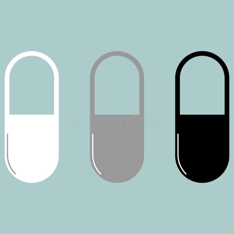 Pill or Capsule White Grey Black Icon. Stock Vector - Illustration of ...