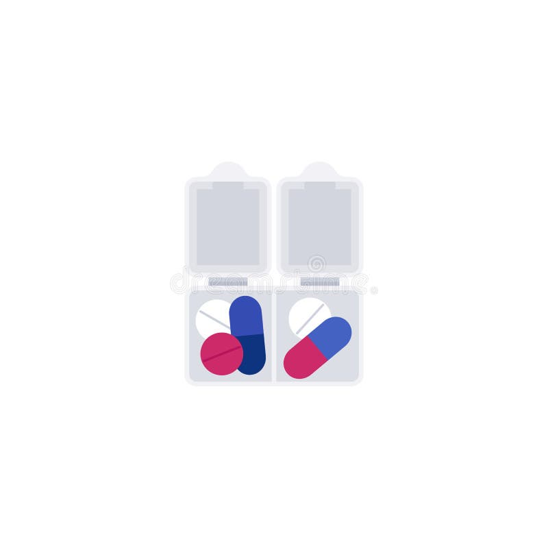 Pill Container or Case with Various Supplements, Flat Vector ...