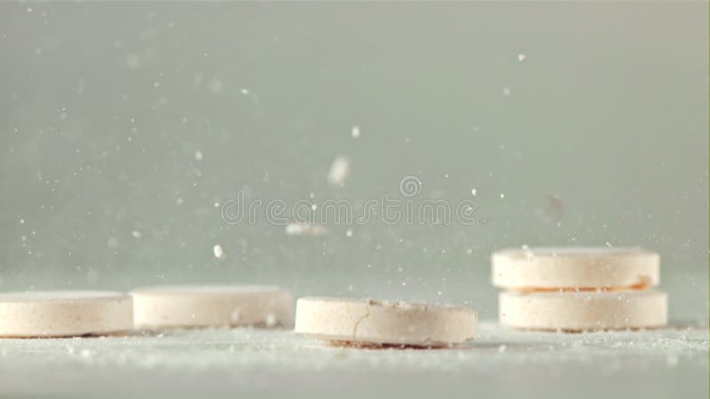 The Pill Falls on the Table and Splits into Pieces. Filmed on a High ...