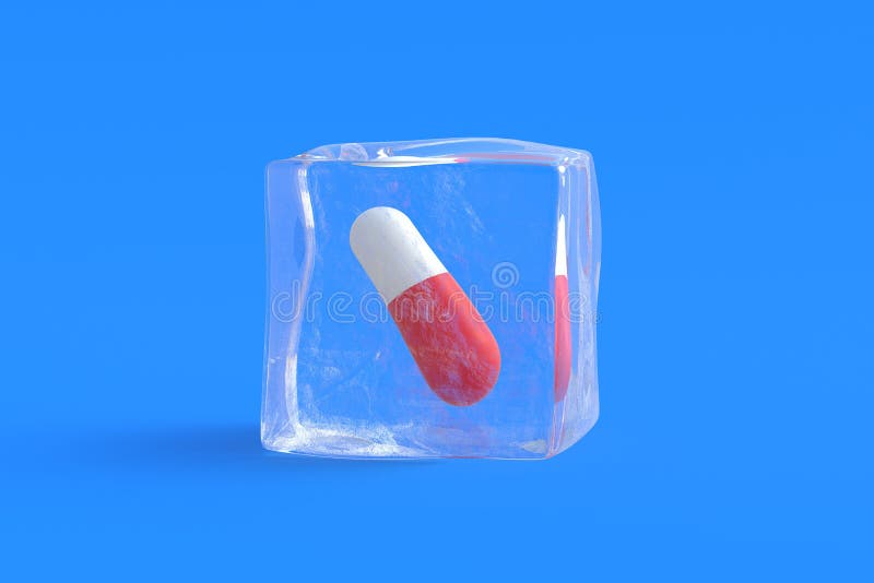 Pill in ice cube stock illustration. Illustration of frozen - 264100610