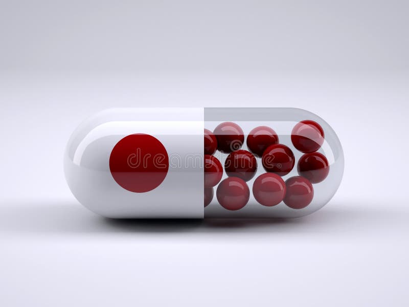 Pill with Japanese Flag Wrapped Around it and Red Balls Inside Stock ...