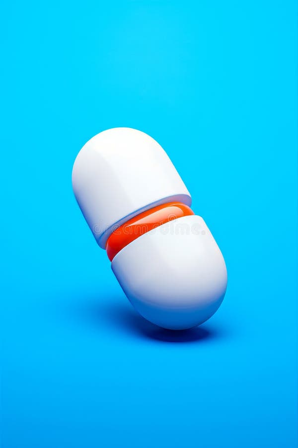 Pill Pill with Red Cap on Blue Background. Generative AI Stock ...