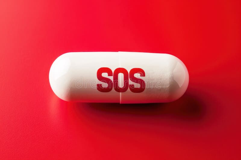 A Pill with SOS Text on a Red Background Stock Image - Image of alert ...
