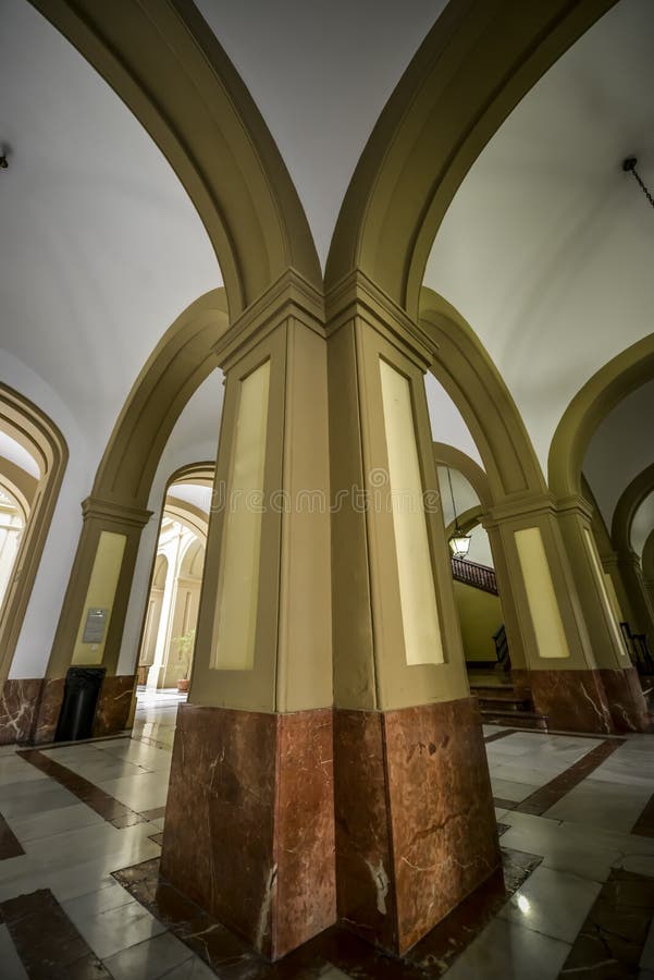 Pillar and Arch in Old Building Stock Image - Image of interior, yellow ...