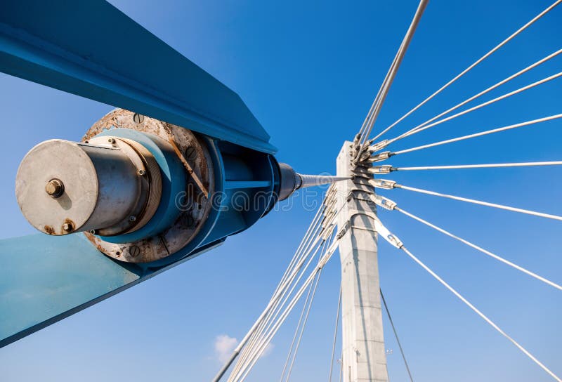 Pillar of Cable Bridge Over Blue Sky Stock Photo - Image of ...