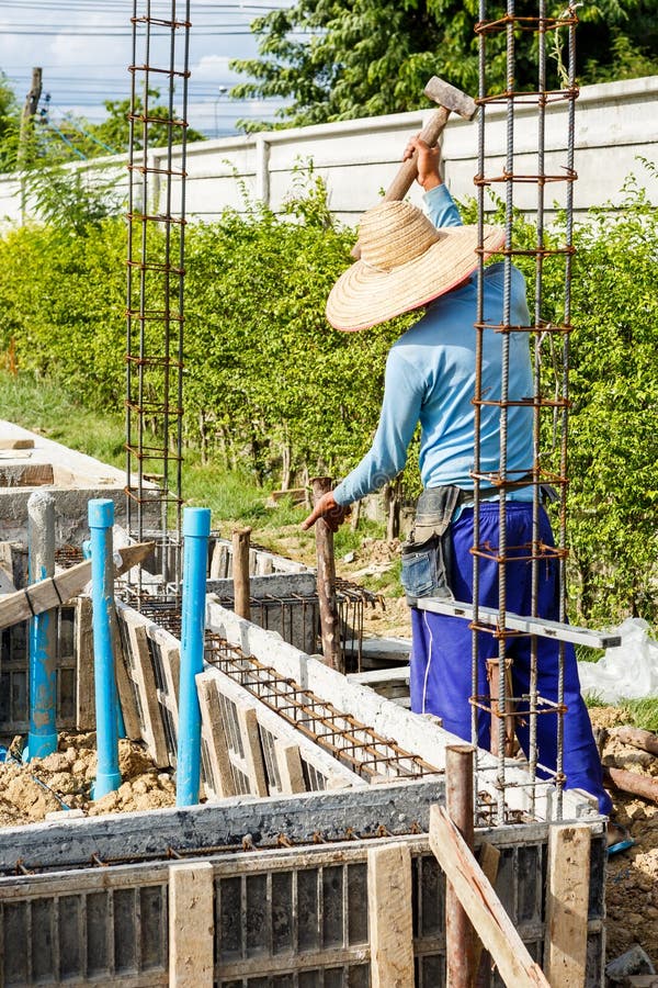 Pillar Cement with Steel Rod in Construction Site on Silhouette Stock ...