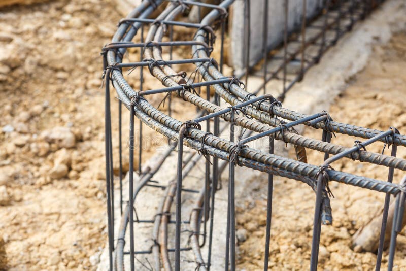 Pillar Cement with Steel Rod in Construction Site on Silhouette Stock ...