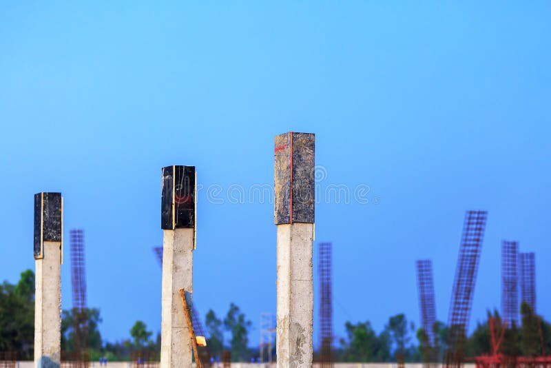 Pillar Cement with Steel Rod in Construction Site Stock Photo - Image ...