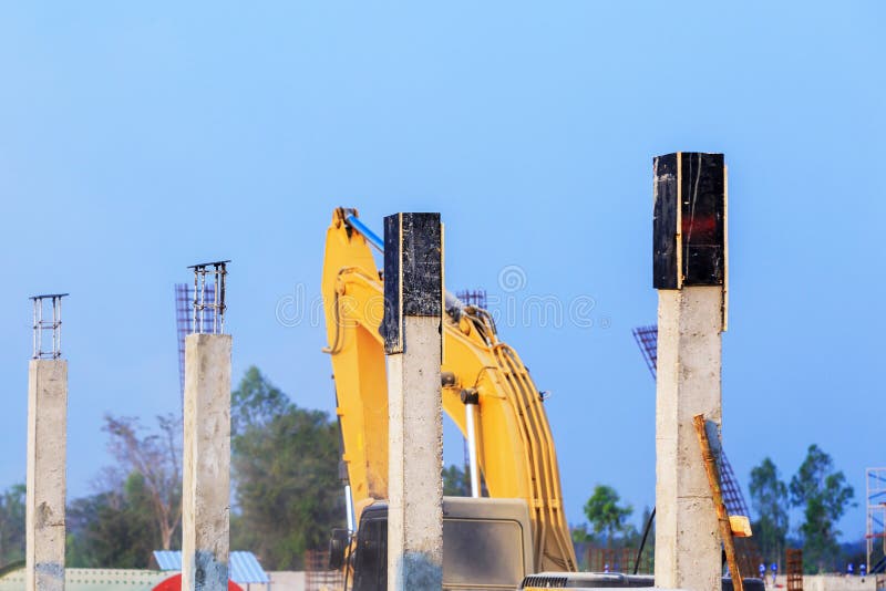 Pillar Cement with Steel Rod in Construction Site Stock Image - Image ...