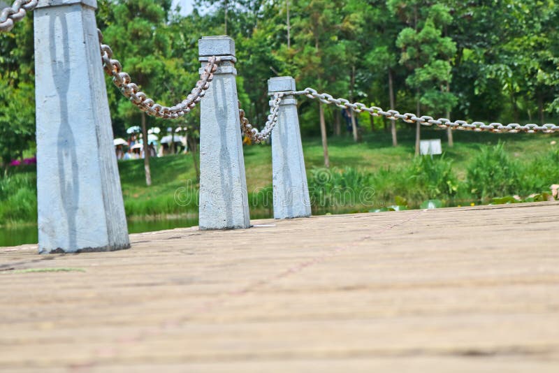 Pillar and Chain Fence Down on a Lake Side Stock Photo - Image of china ...