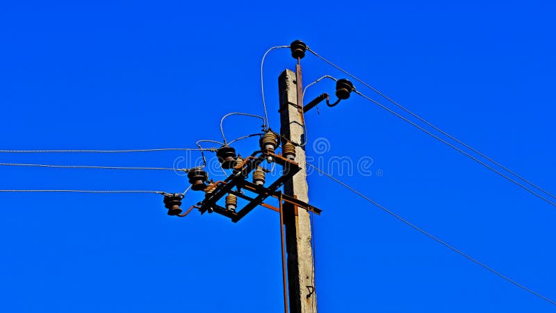 The Pillar is Electric. Electric Wires Stock Image - Image of pole ...