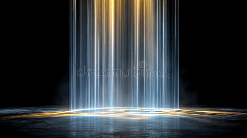 Pillar of Golden and White Light Beams Illuminating Dark Stage. Festive ...