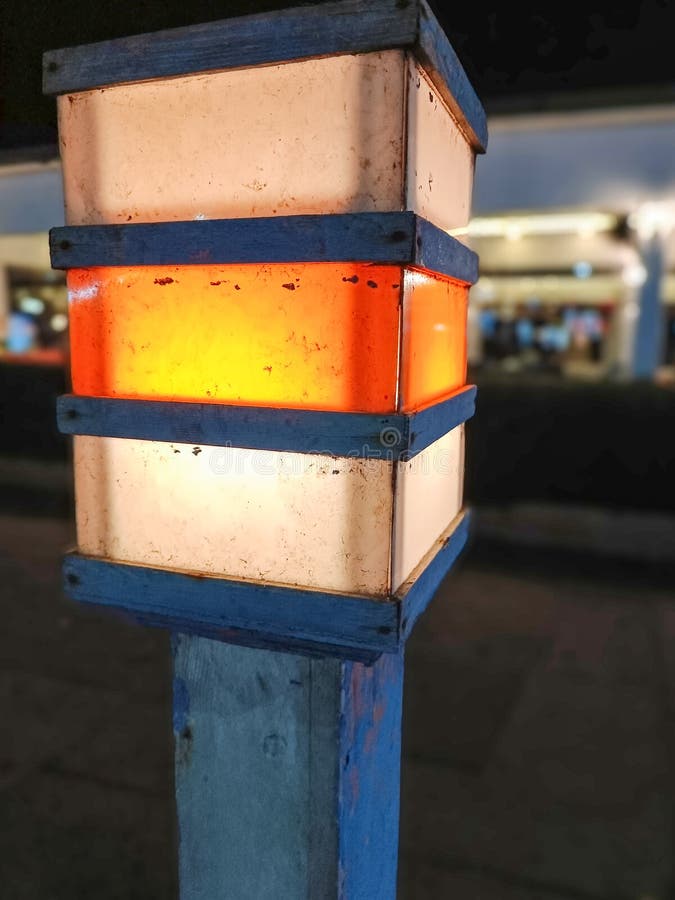 Pillar Light in the Downtown at the Night Stock Photo - Image of power ...