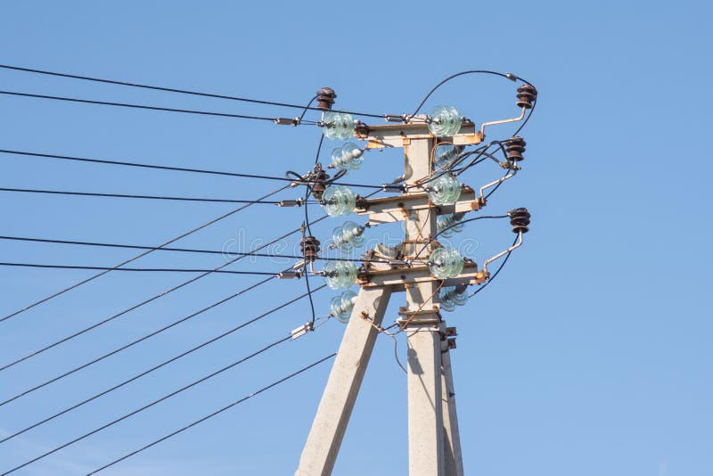 Pillar Power Line Installed Thereon Isolated Wires Stock Image - Image ...