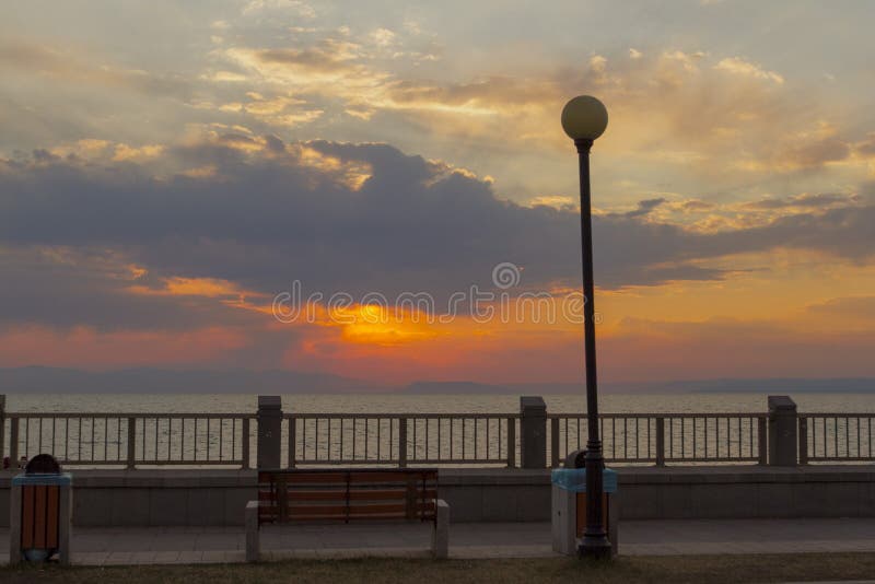 Pillar at Sunset on the Sea Promenade Stock Image - Image of travel ...