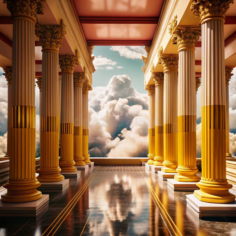 Pillar Wall Background with White Clouds Flying Out the Tunnel ...