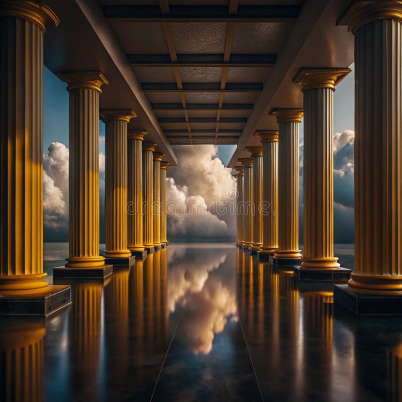 Pillar Wall Background with White Clouds Flying Out the Tunnel ...