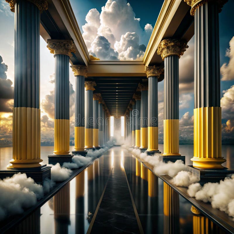 Pillar Wall Background with White Clouds Flying Out the Tunnel ...