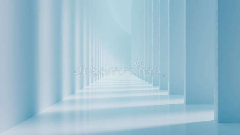 Pillared Perspective: Corridor 3D Background Soft Blue Hues, Shadows ...