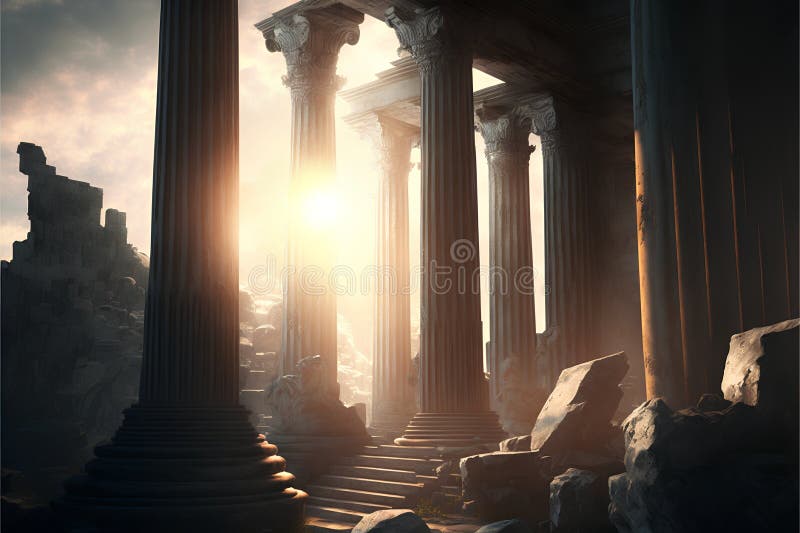 Pillars of Ancient Greek Temple in the Sky. 3d Render Stock ...