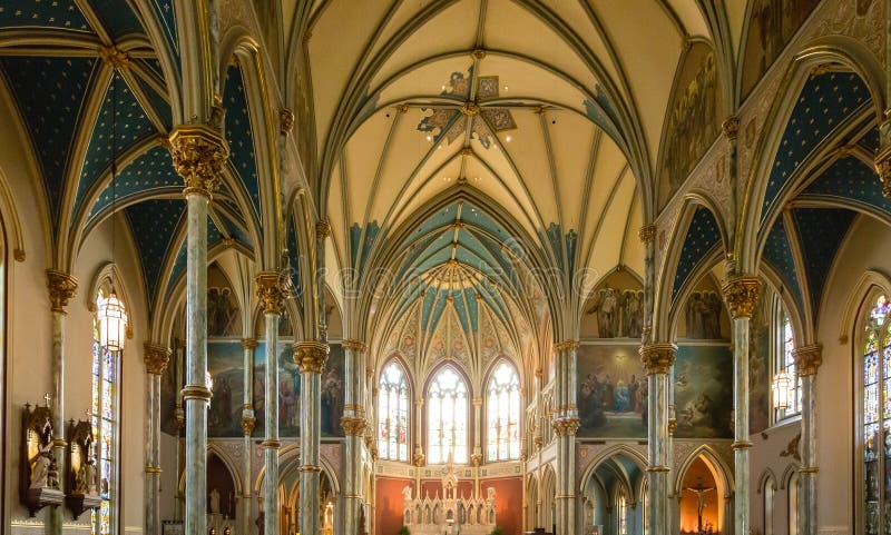 Pillars and Arches Inside Bright Church Stock Image - Image of prayer ...