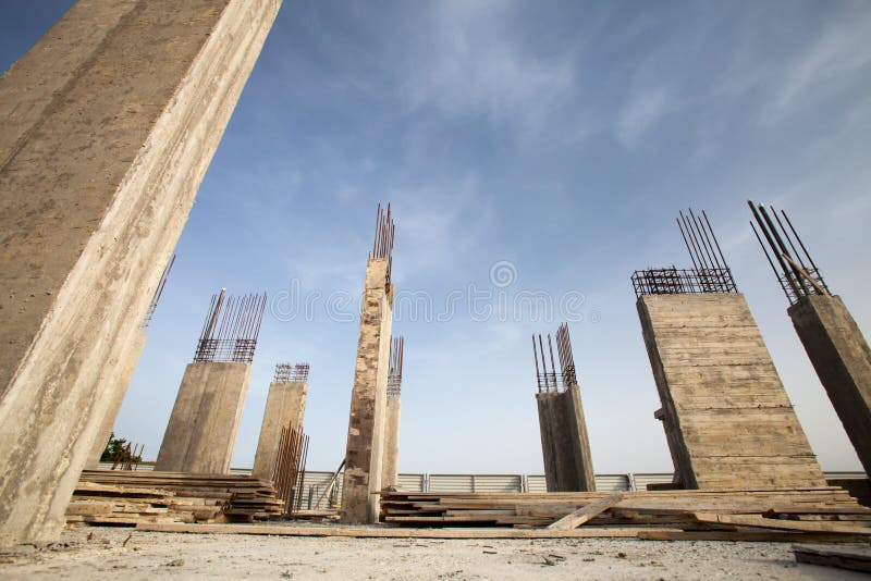 Pillars of a Building in the Making Against Blue Sky Stock Image ...