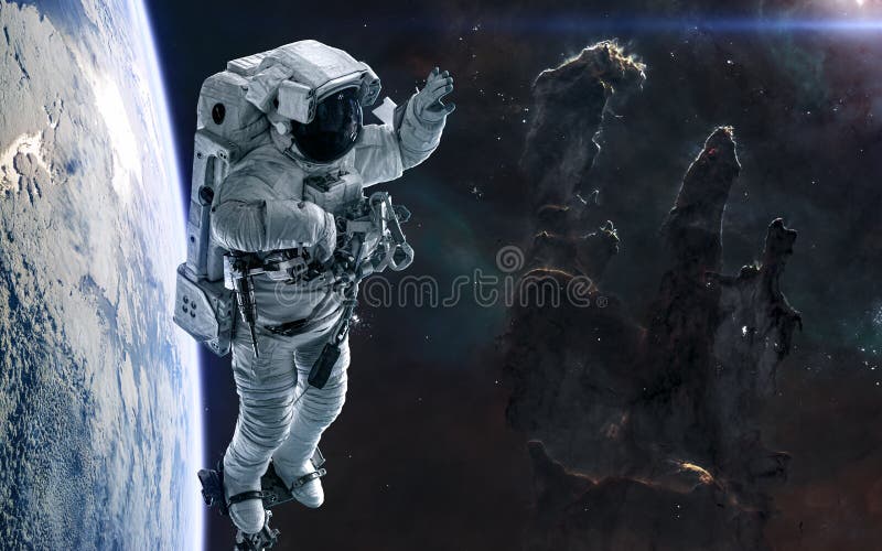 Pillars of Creation, Astronaut, Planet in Deep Space. Science Fiction ...