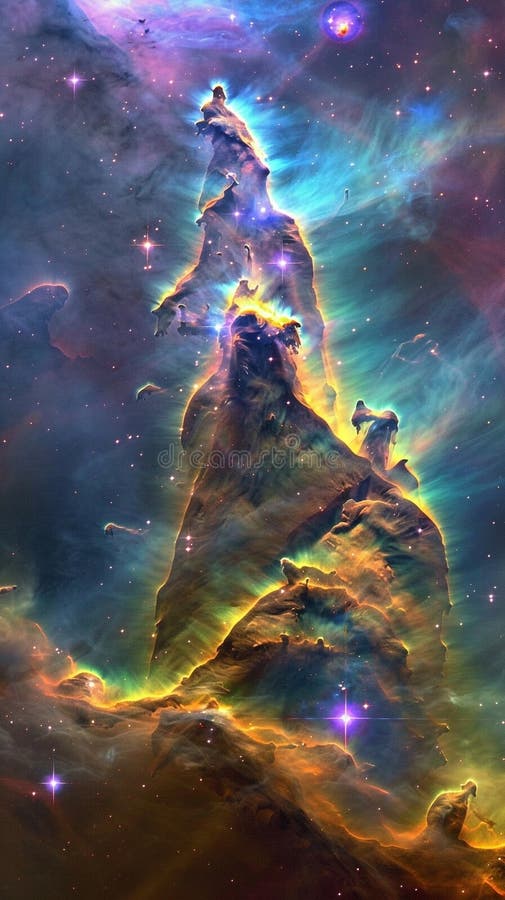 Pillars of Creation Emerging in Eagle Nebula Stock Illustration ...