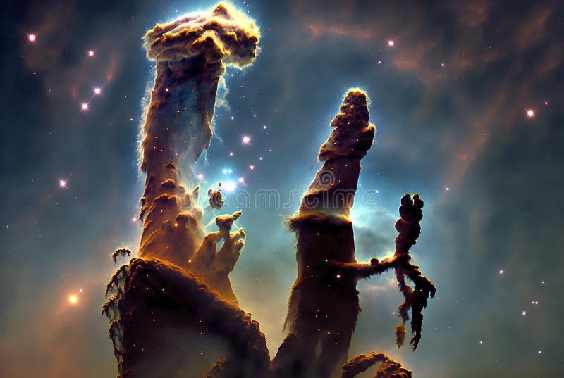 Pillars of Creation, Somewhere in Outer Space Stock Illustration ...