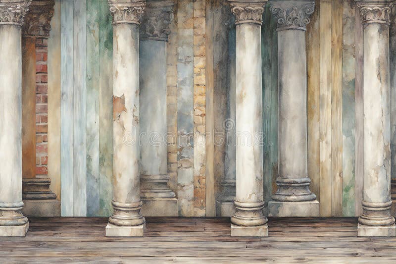 Pillars in the Interior of an Old Building Stock Illustration ...