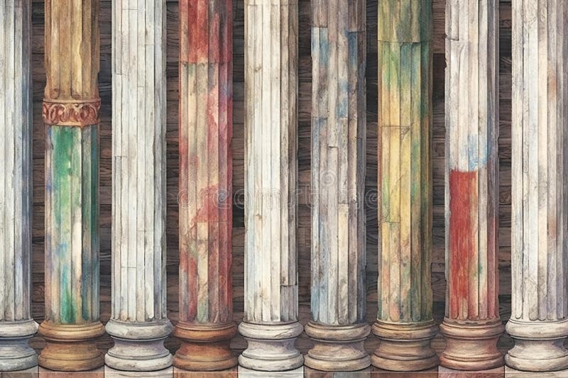 Pillars in a Row on a Wooden Wall Stock Illustration - Illustration of ...