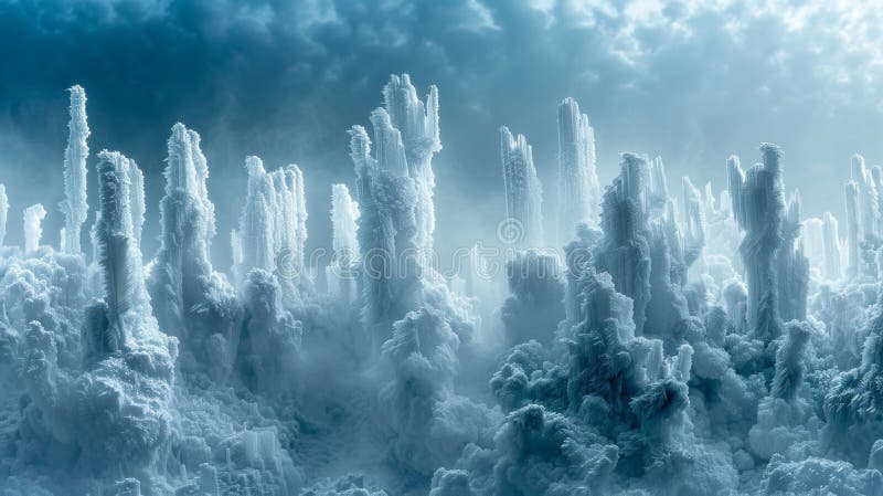Pillars of Shimmering Ice Crystals Emerge from the Ground Creating an ...