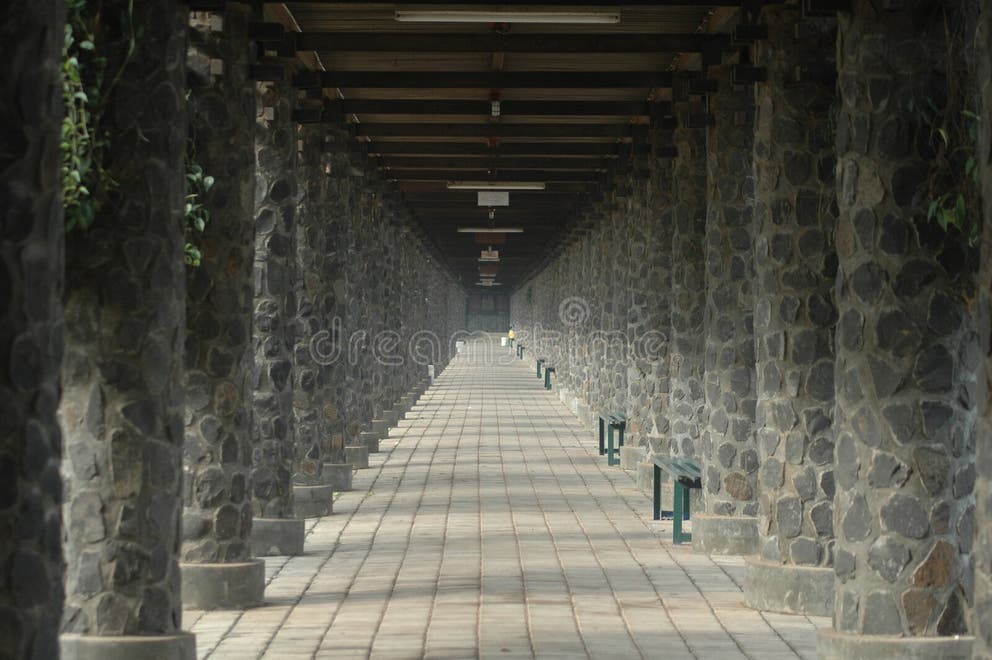 Pillars on the Path Way Outside Building Stock Photo - Image of wood ...