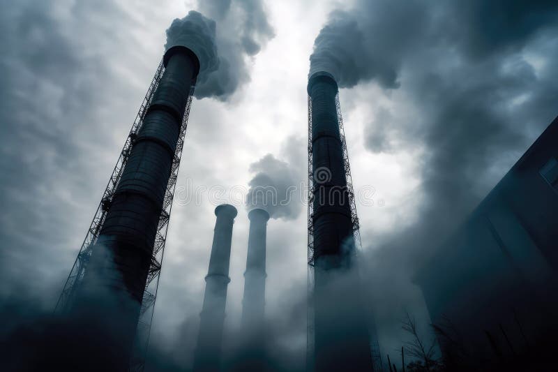 Pillars of Smoke Rise Dramatically from an Industrial Chimney Stack ...