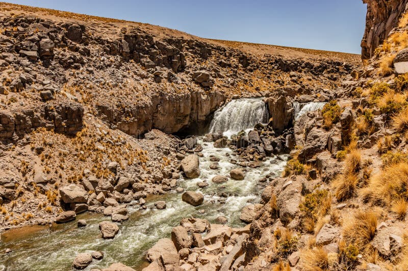 Pillones Waterfall in Altiplano of Pe Stock Image - Image of landscape ...
