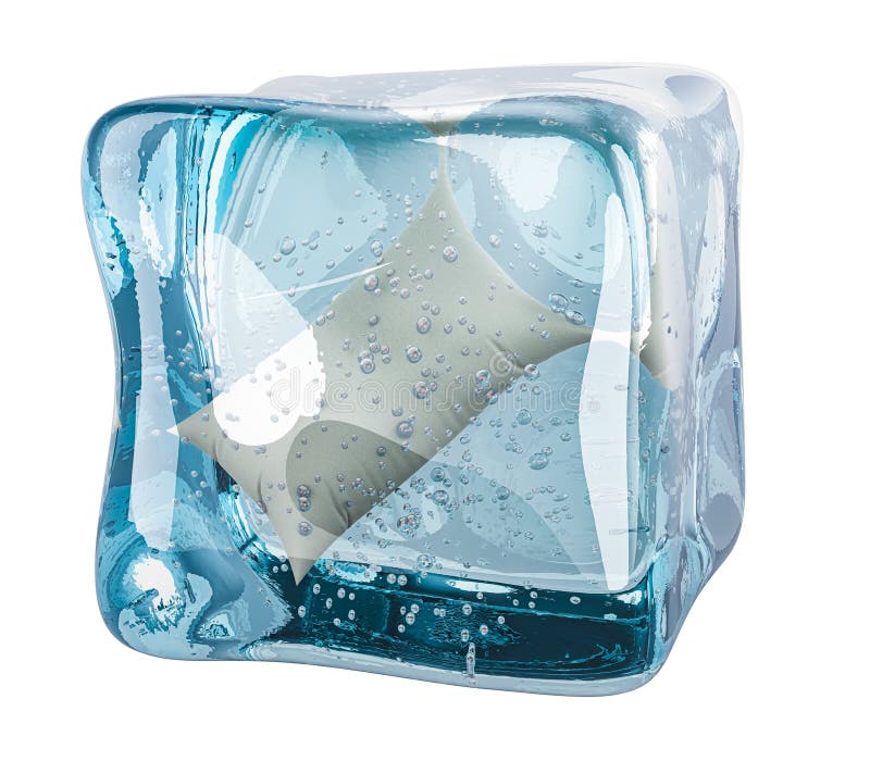 Pillow Frozen in Ice Cube, 3D Rendering Stock Illustration ...