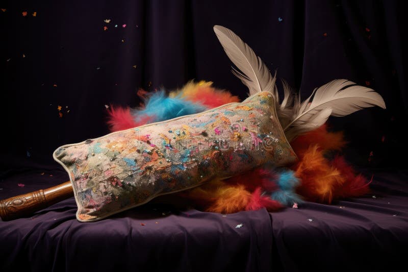 Pillow Hit with a Baseball Bat, Feathers Bursting Out Stock Photo ...