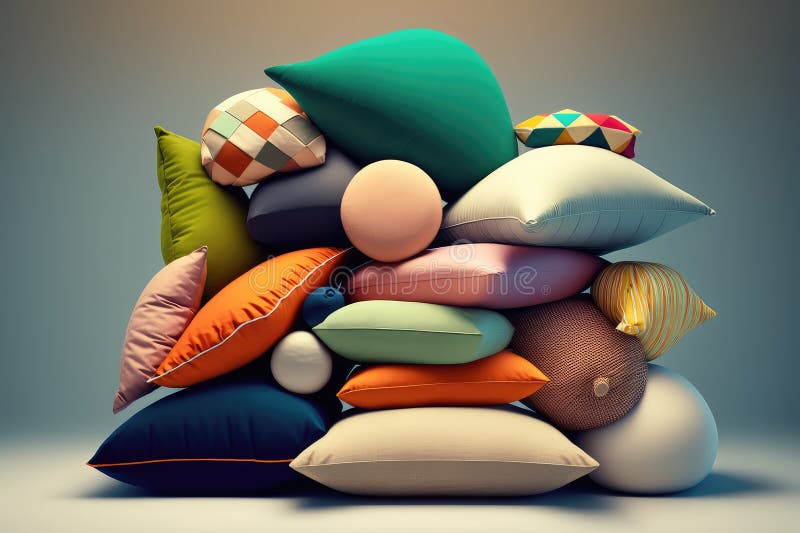 Pillow Pile, with Multiple Pillows of Different Shapes and Sizes Stock ...