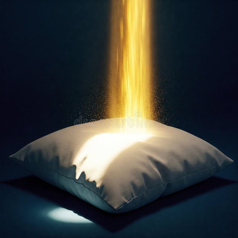 A Pillow into Which a Bright Golden Light Bursts in. Stock Photo ...