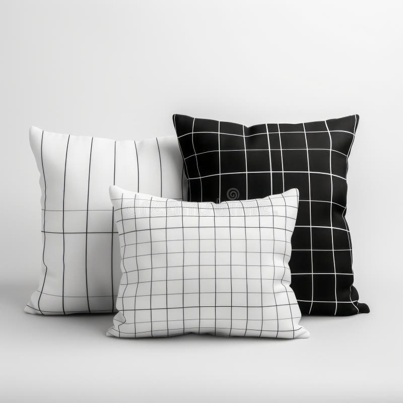 Pillows of Different Sizes Arranged on a Gray Background with a Black ...