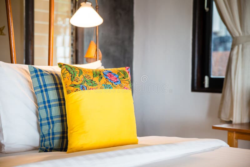 Pillows stock image. Image of unmade, lamp, duvet, shade - 72326821