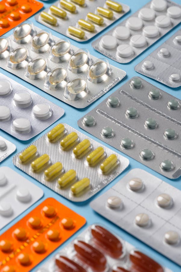 Pills in Blisters Variety Closeup Stock Image - Image of blisters ...