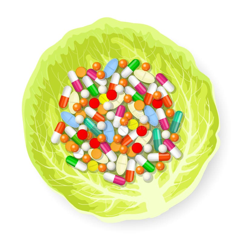 Pills on cabbage leaf stock vector. Illustration of fresh - 42152657