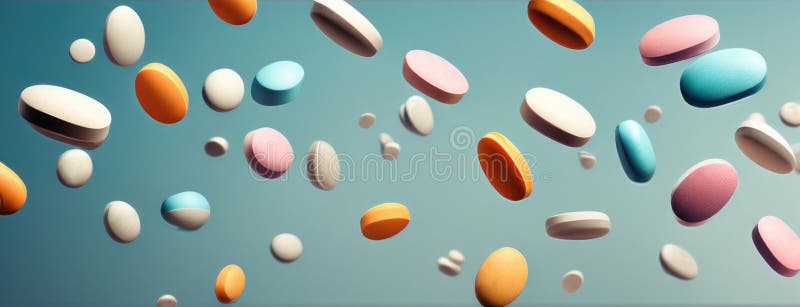 Pills and Capsules Floating on Pastel Background Stock Illustration ...