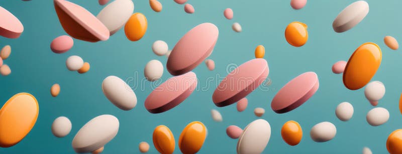 Pills and Capsules Floating on Pastel Background Stock Illustration ...