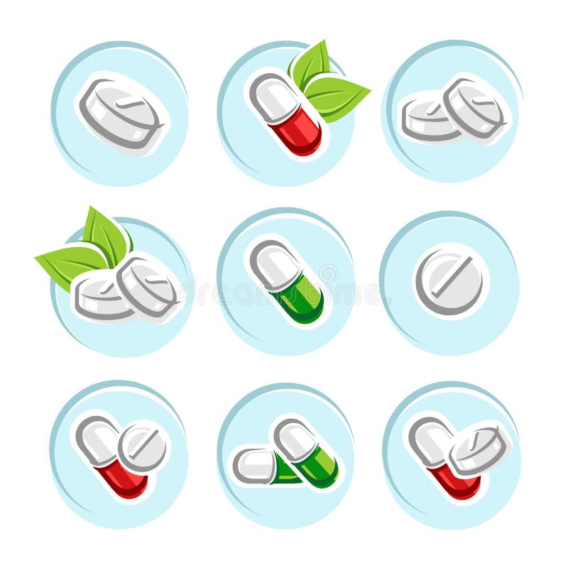 Pills and Capsules Labels and Elements Set. Vector Stock Vector ...