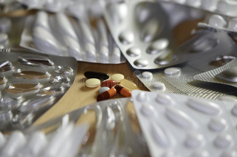 Pills, Capsules and Packaging in a Psychedelic Depiction Stock Image ...