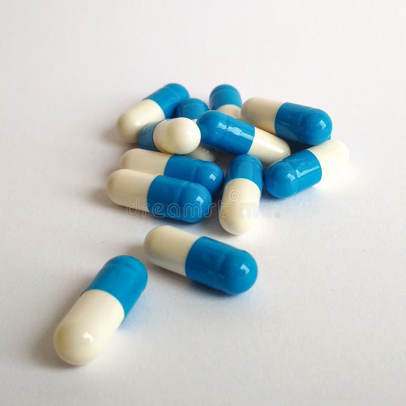 Pills, Capsules, White-blue on a White Background Stock Image - Image ...