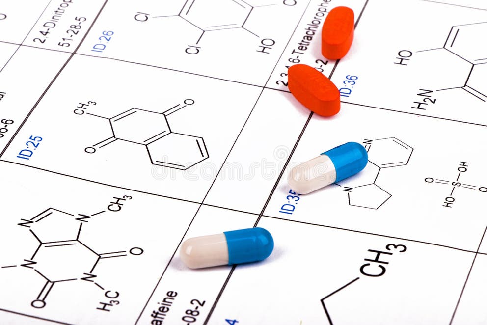 Pills on Chemical Structure Stock Photo - Image of care, science: 43356012